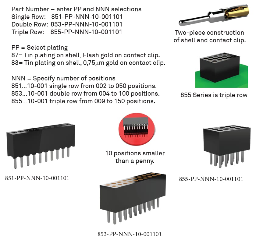 85x Straight Solder Tail PCB Connectors - Preci-dip | Mouser