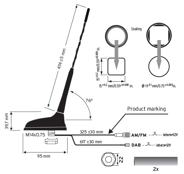 AM/FM / DAB Rooftop Vehicle Antenna - TE Hirschmann Mobility | Mouser