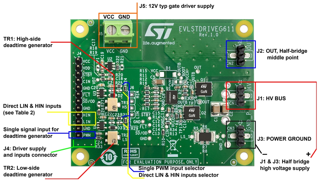 EVLSTDRIVEG611 Gate Driver Evaluation Board - STMicro | Mouser