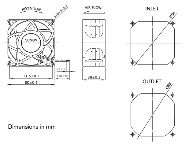PF Series 80x38 DC Fans - Sunon | Mouser